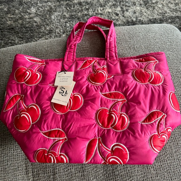 Sincerly Jules | Bags | Sincerely Jules Pink And Red Cherry Puffer Tote ...